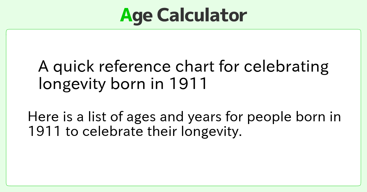 A quick reference chart for celebrating longevity born in 1911 - Age ...