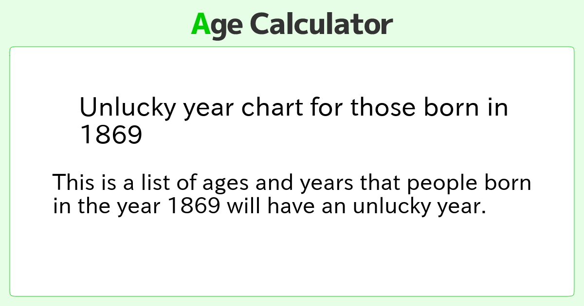 Unlucky year chart for those born in 1869 - Age Calculator Site