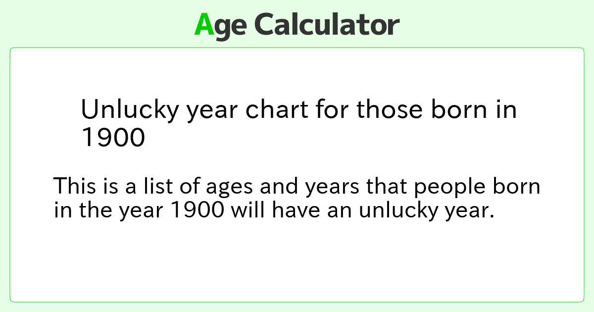 Unlucky year chart for those born in 1900 - Age Calculator Site