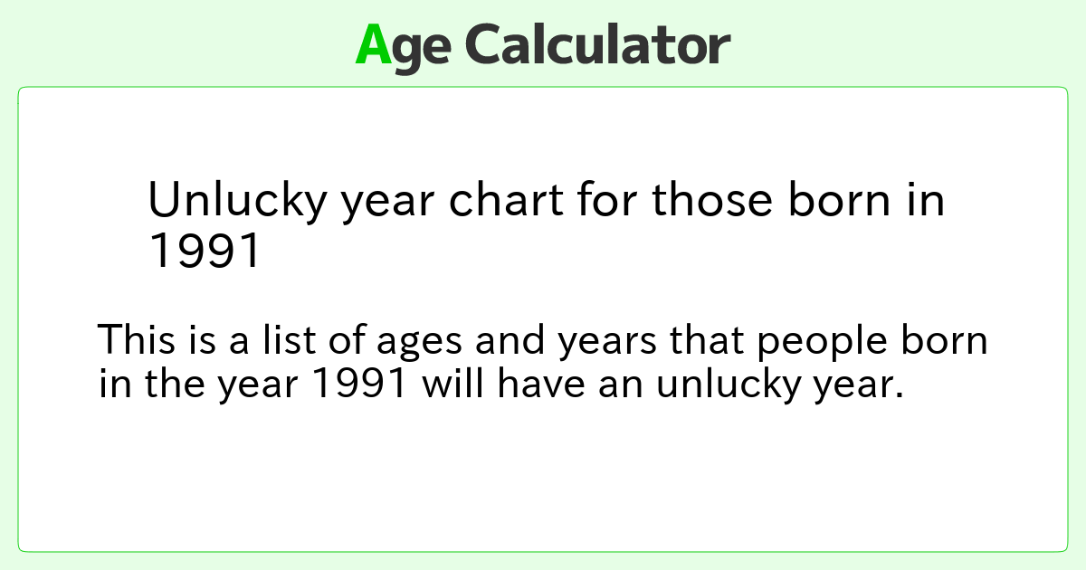 Unlucky year chart for those born in 1991 - Age Calculator Site