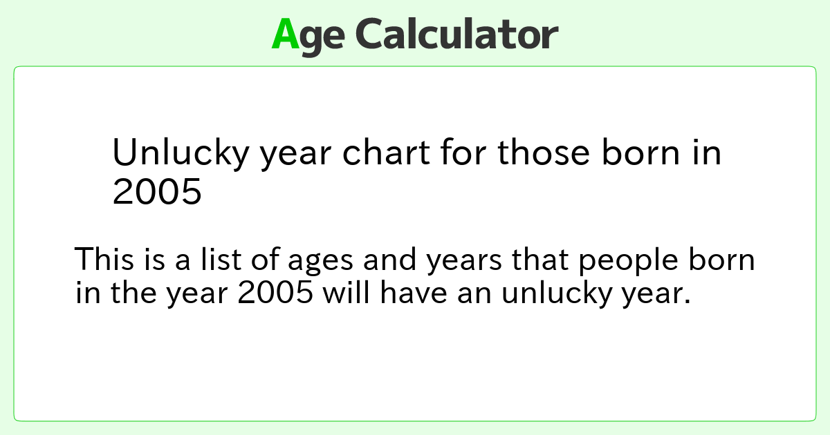 Unlucky year chart for those born in 2005 - Age Calculator Site