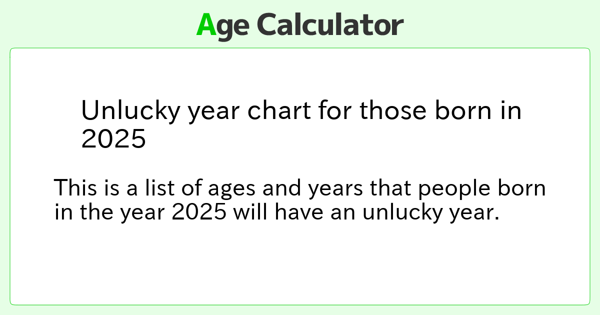 Unlucky year chart for those born in 2025 - Age Calculator Site